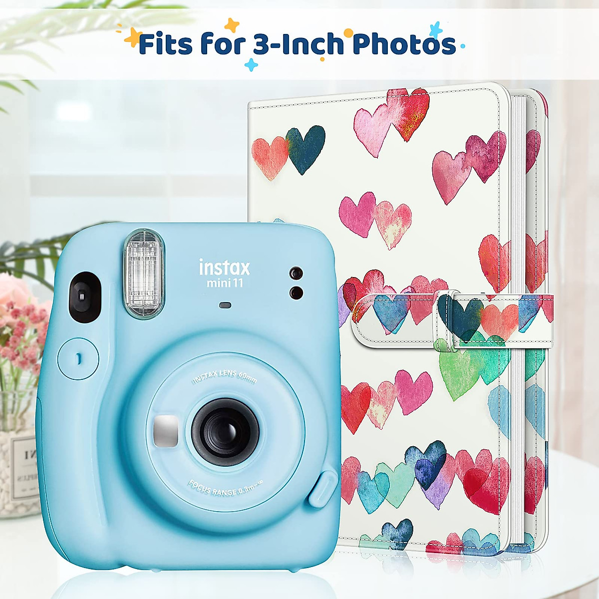 Fintie Mini Photo Album for 3-Inch Film - Photo Album for Fujifilm Instax Mini 12/11/Mini 40/Mini EVO/LiPlay/Mini Link Printer, Canon Ivy CLIQ, Kodak Instant Print Camera, 256 Pockets, Raining Hearts