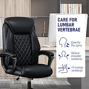 Ergonomic Office Chair High Back Home Office Desk Chair with Wheels Computer Chair with Lumbar Support PU Leather Executive Office Chair，Black