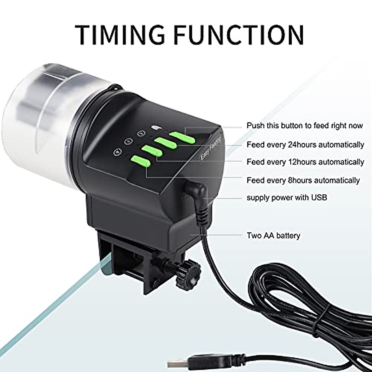 DXOPHIEX Automatic Fish Feeder Food Dispenser Vacation Fish Feeder Powered by Battery and USB for Fish Tank Aquarium and Turtle Tank with Feeding Ring