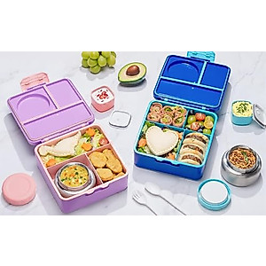 Fimibuke Bento Box for Kids with Thermos, 60OZ Bento Lunch Box Container with Leakproof 8OZ Insulated Food Jar, 3-4 Compartments, Sauce Jar, Utensils for Teens Toddler Adult, BPA-Free, Dishwasher Safe