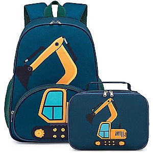 LOIDOU Toddler Backpack Boys 15 Inch Kids Preschool Kindergarten Truck School Backpack with Lunch bag Book Bag for Daycare Nursery Travel,Fits 3 to 8 years old