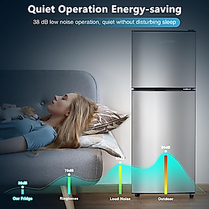 Fox Shack 5 Cu Ft Fridge, Refrigerator with Freezer, 2 Doors Apartment Size Fridge, Energy-efficient, 5 Settings Temperature Adjustable, for Kitchen, Office, Dorm