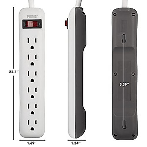 Clear Power 6 Outlet Power Strip 3 ft Power Cord, Low-Profile Flat Plug, 3-Prong Grounded, White, 15 Amp Circuit Breaker, 2 Pack, DC3S-00222P-DC