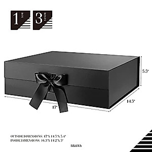 BLK&WH Extra Large Gift Box with Ribbon 16.3x14.2x5 Inches, Large Black Gift Box with Lid for Presents, Groomsman Proposal Box, Big Gift Box for Clothes and Large Gifts(Glossy Black)