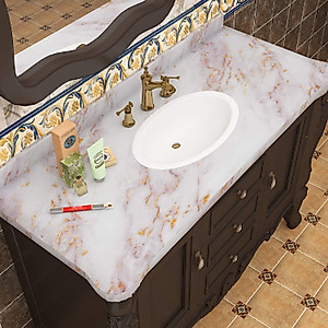 Livelynine Gold Marble Contact Paper Peel and Stick Countertops for Kitchen Table Desk Counter Top Covers Self Adhesive Wallpaper for Bathroom Sink Removable Waterproof 15.8x78.8 Inch