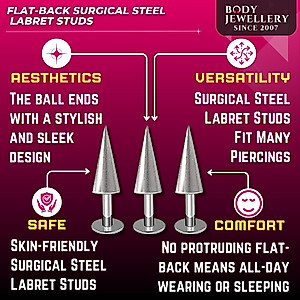 bodyjewellery 16g 16 gauge 1/4 Surgical Steel Lip Bar Labret Ring Monroe Ear Tragus Stud AQKU Jewelry 3Pcs