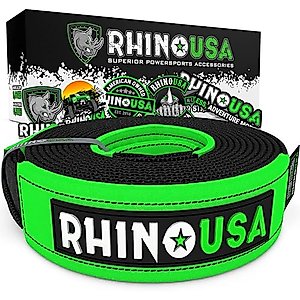 Rhino USA Tree Saver Tow Strap (8' x 3") - 31,518lb Break Strength - Heavy Duty Draw String Included - Triple Reinforced Loop Straps - Emergency Off Road Recovery Rope