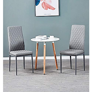 JT Modern Minimalist Dining Chair Fireproof Leather Sprayed Metal Pipe Diamond Grid Pattern Restaurant Home Conference Chair Set of 4 Or 6 (4, Light Gray)
