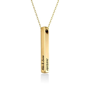 Oak&Luna Personalized Custom Pillar Bar Necklace -3D Engraved 4 Sides- Sterling Silver 925 Jewelry Gift for Her- Mother Day Pendant (10k Yellow Gold)