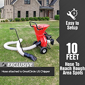 G Wood Chipper Shredder Mulcher Leaf Vacuum Kit & Landworks Earth Auger Power Head Steel 6" Inch x 30" Inch Bit