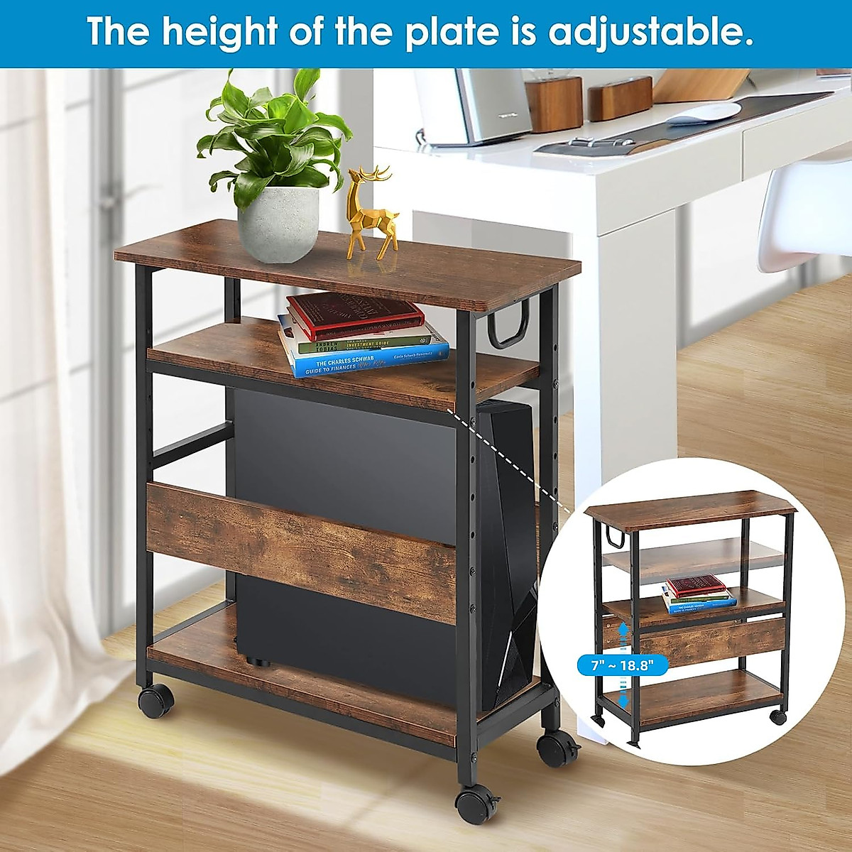 TooCust Computer Tower Stand with Wheels, Adjustable PC Tower Stand Computer Floor Stand CPU Stand, Movable PC Cart Computer Tower Floor Stand PC Stand for Under Desk (Rustic Brown)