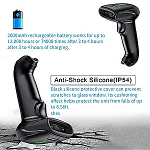 Symcode Wireless Handheld Barcode Scanner Versatile 2-in-1 (2.4Ghz Wireless+USB 2.0 Wired) 328 Feet Transmission Distance Rechargeable 1D Laser Automatic Bar Code Reader Scanner(Black)