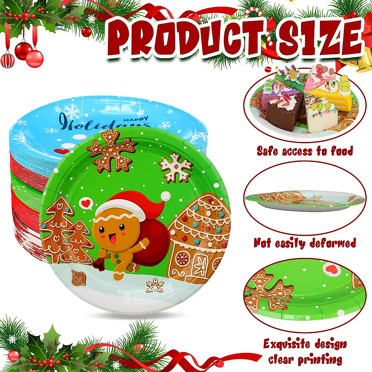 Sliner 120 Pcs Christmas Plates Paper Dessert Disposable Plates Santa Snowman Christmas Wreath Reindeer Gingerbread Man Design, for Christmas Party Supplies Christmas Decorations, 6 Styles(7 Inch)