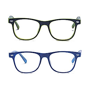Outray 2 Pack Kids Computer Blue Light Blocking Glasses for Boys and Gilrs Age 3-12 Anti Eyestrain (Set Green+Blue, 46)