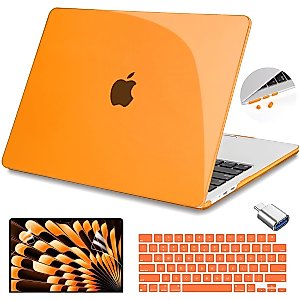 Teryeefi Case Cover for MacBook Air 15 inch [2023 2024 Release], Plastic Hard Shell with Keyboard Cover for MacBook Air 15.3" M2 M3 A2941 A3114 with Touch ID & Liquid Retina Display, Glossy Orange