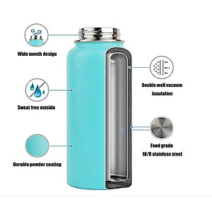 WAASS Sports Water Bottle - 32 Oz,Leak Proof, Vacuum Insulated Stainless Steel, Double Walled Hot & Cold Drink