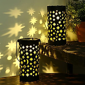 TZSSP Solar Pathway Lights Outdoor Solar Powered Garden Lights Metal Waterproof LED Path Hanging Solar Lights Star Moon Solar Landscape Lights Outdoor for Walkway, Garden, Patio, Lawn, Yard，6 Packs