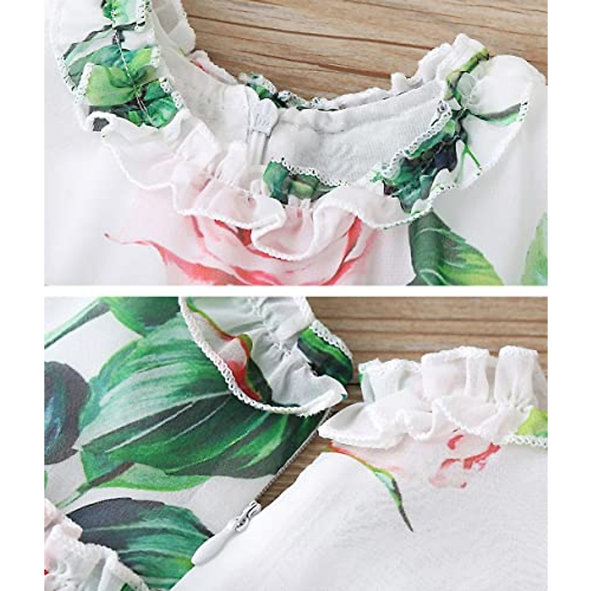 AGQT Infant Baby Girls Flower Print Dress Puff Sleeve Ruffle Floral A-line Birthday Spring Beach Sundress Clothes Outfit White Size 3-6 Months