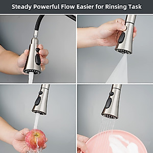 Hibbent Pull Down Kitchen Faucet Head Replacement, 3-Function Kitchen Faucet Head Sink Spray Nozzle with 9 Adapters Compatible with Moen, American Standard, Delta, Kohler Faucets, Brushed Nickel