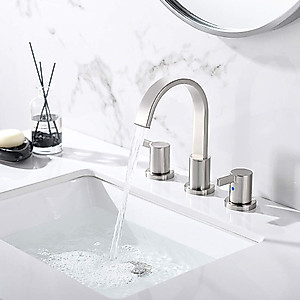Phiestina 8 Inch Brushed Nickel Waterfall 2-Handle 3-Hole Widespread Bathroom Faucet with Pop-up Drain and Valve, WF40-1-BN