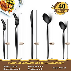 Black Silverware Set, 40-Piece AIVIKI Flatware Set with Organizer Tray, Stainless Steel Cutlery Set for 8, Kitchen Black Utensils Tableware Set for Home Restaurant, Include Knife Fork Spoon Set