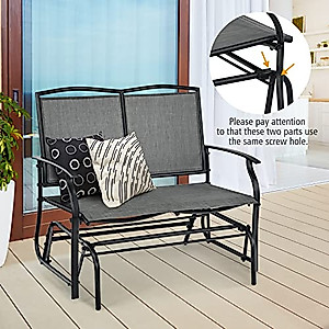 Tangkula 2-Person Patio Glider Bench, Outdoor Rocker Glider Loveseat Chair W/Heavy-Duty Steel Frame, Breathable Seat Fabric, Rocking Lounge Chair for Poolside, Garden, Backyard (Grey)
