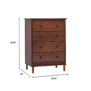 Walker Edison Modern Tall 4-Drawer Solid Wood Dresser Bedroom Storage Drawer Organizer Closet Hallway, 40 Inch, Walnut