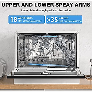 Countertop Dishwasher, Blitzhome BH-DW02 Portable Dishwasher with 6 Place Settings, 6 Programs, 360° Dual Spray, 167℉ Steam & Air-Dry Function, Compact Dishwasher for Apartments& RVs
