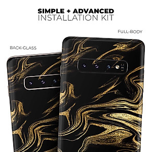 DesignSkinz Black & Gold Marble Swirl V7 2 Protective Vinyl Decal Wrap Skin Cover Compatible with The Samsung Galaxy S20 (Screen Trim & Back Glass Skin)