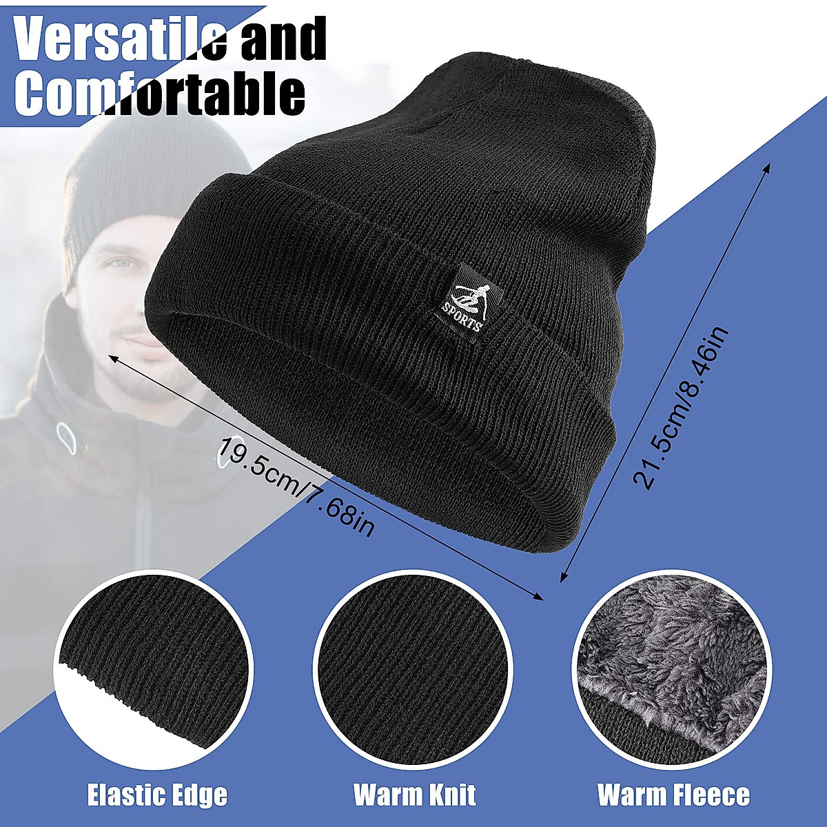 Handepo 80 Pcs Winter Beanie Hats Bulk Homeless Supplies Knitted Hat with Fleece Lining Warm for Men Women Cold Weather(Black)
