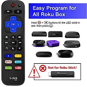1-clicktech for Roku Remote 2-in-1 for Roku-TV and Roku Box, Compatible for TCL Hisense ONN Sanyo Sharp Hitachi Element Insignia LG Magnavox Roku TV, w/ 12 Opt. Channels [NOT for Stick]
