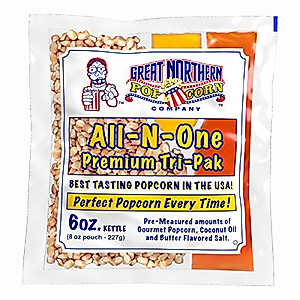 Case of 12 Popcorn Packs - All-In-One Kit with 6-Ounces of Pre-Measured Kernels, Salt, and Oil Packets for Popcorn Machines by Great Northern Popcorn