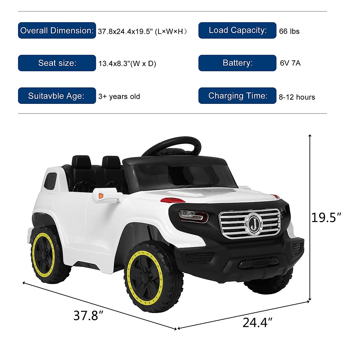 VALUE BOX Electric Remote Control Truck, Kids Toddler Ride On Cars 6V Battery Motorized Vehicles Children's Best Toy Car Safe with 3 Speeds, Music, seat Belts, LED Lights and Realistic Horns (White)