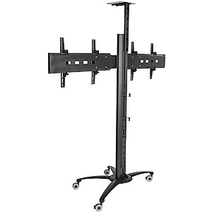 Displays2go Mobile TV Stand with Travel Case, Steel, Aluminum, MDF, EVA Form – Black (LPGPWBC2S)