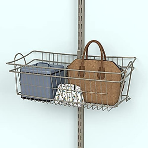 ClosetMaid 33840 ShelfTrack Wire Basket Organizer, Attaches to Standards, Closet Accessory Add On, Nickel Finish