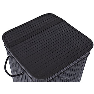 BIRDROCK HOME Square Laundry Hamper with Lid and Cloth Liner - Bamboo - Black - Easily Transport Laundry Basket - Collapsible Hamper - String Handles