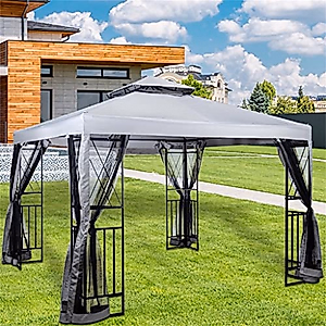 ZZBJ 10'X10' Gazebo Canopy, Patio Gazebo with Net and Corner Shelves, Shade Awning Shelter, Pergola Picnic Outdoor Party