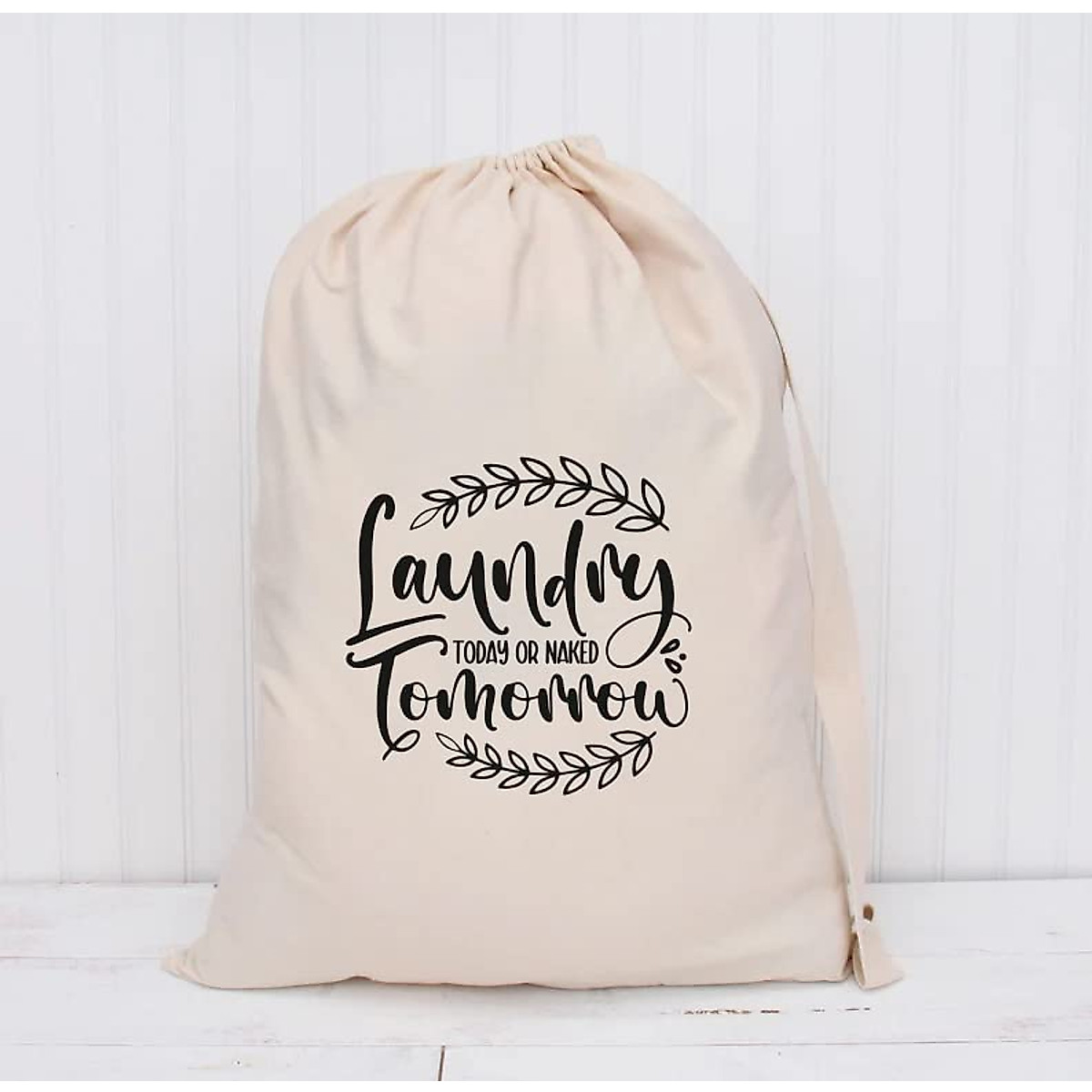 BIG EVENTS Cotton Laundry Bag for Clothes - Travel Organizer - Eco-Friendly 100% Pure Cotton Drawstring Bag - Large Size - Hanging Laundry Bag Foldable and Washable Laundry today or naked tomorrow