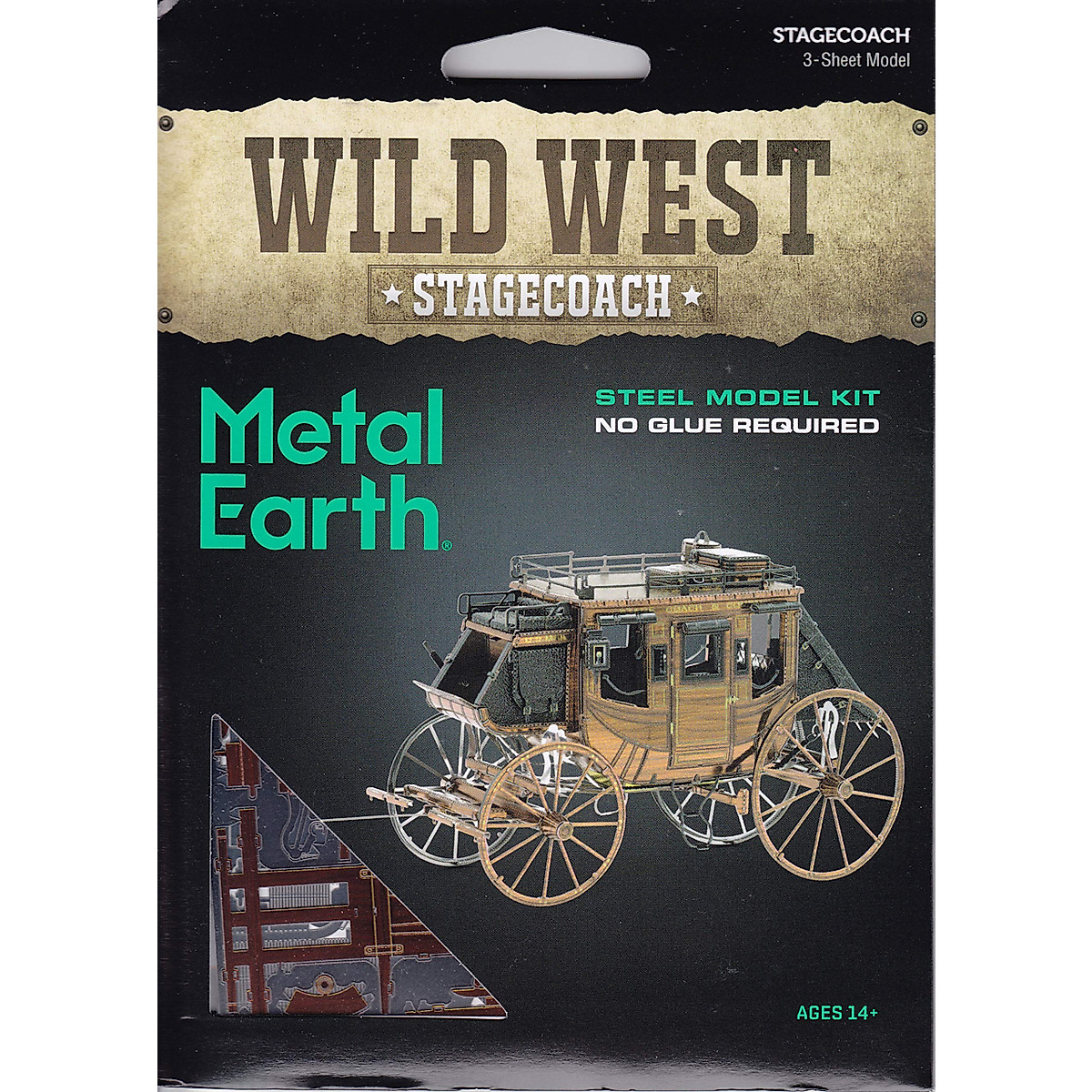 Fascinations Metal Earth 3D Metal Model Kits Wild West Set of 4 - Revolver - Stagecoach - Gatling Gun - 2-6-0 Locomotive