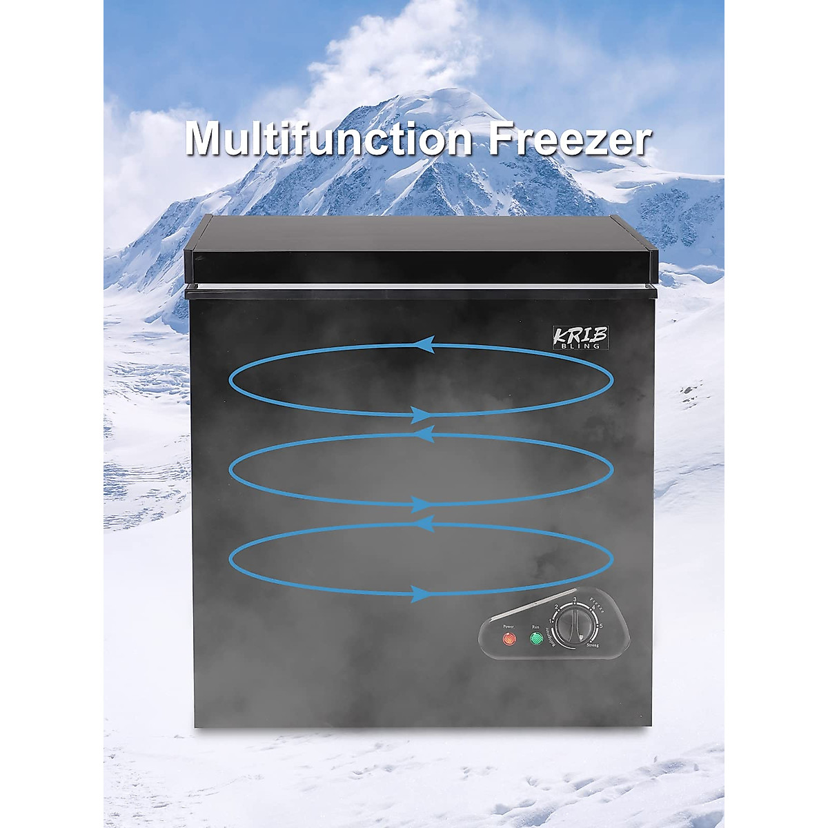 Krib Bling 5.0 Cu.Ft Chest Freezer with 7 Gears Temperature Control(-16°F to -48°F), Deep Compact Freezer with a Removable Basket, for House, Kitchen, Garage, Basement, Shop, Black