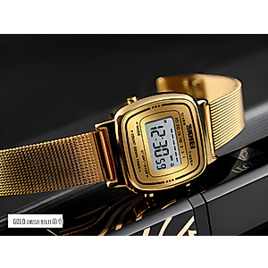 MASTOP Women's Digital Watches Ultra-Thin Gorgeous Simple Petite Wrist Watches Small Dial Mesh Steel Bracelet (Gold)