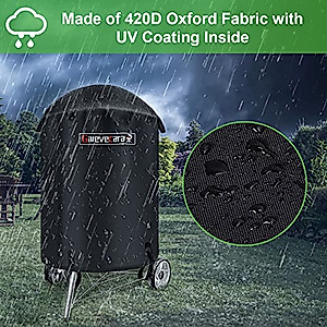 BBQ Grill Cover, 22 Inch Charcoal Kettle Grill Cover, Heavy Duty Waterproof & Dustproof Oxford Fabric Round Barbecue Grill Cover with Handle & Hook&Loop, for Weber, Char-Broil and More Grills