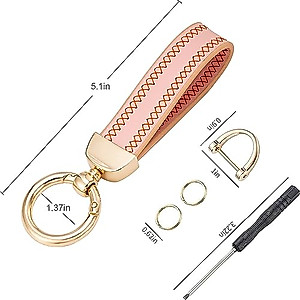 Cloud pie Genuine Leather Car Keychain, Universal Key Fob Holder with 360 Degree Rotatable, Anti-Lost D-Ring (Pink)