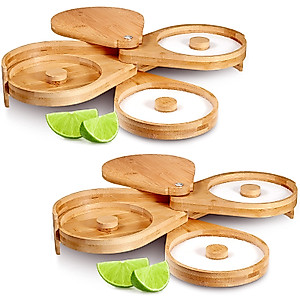 2 Pack Margarita Salt Rimmer Set 3 Tier Bar Glass Rimmers Salt Bamboo Salt Sugar Lime Juice Rimming Tray for Drinks Cocktail Rimmer Dish Bartender Tools for Bar Party Accessories