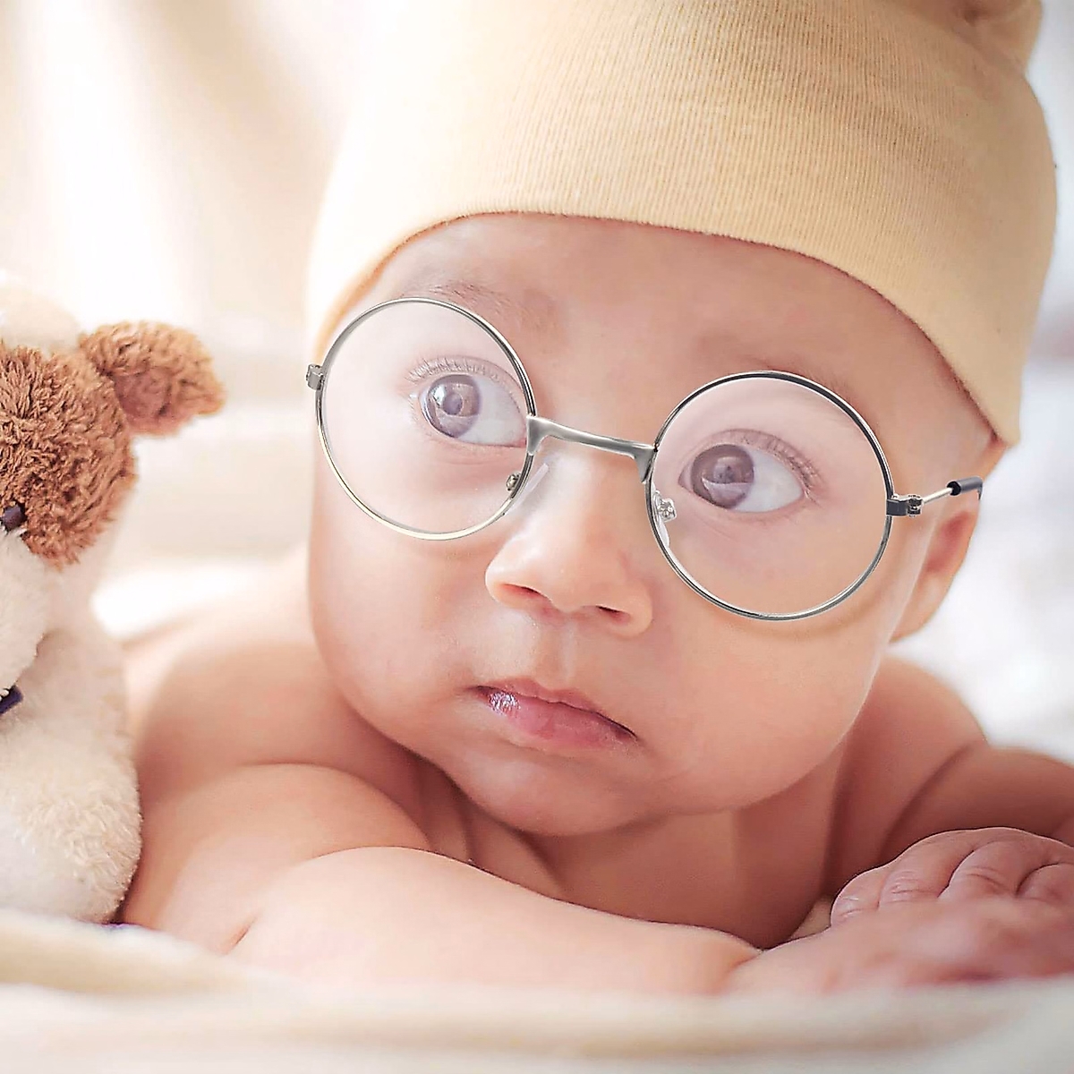 Zjoey 3 Pairs Kid Costume Santa Claus Glasses Metal Wire Rim Clear Lens Eyewear Fabric Doll Dress Up Eyeglasses Dolls Costume Accessories for Old Man Old Lady Costume (4.53 Inch, Fit for Kid Costume)