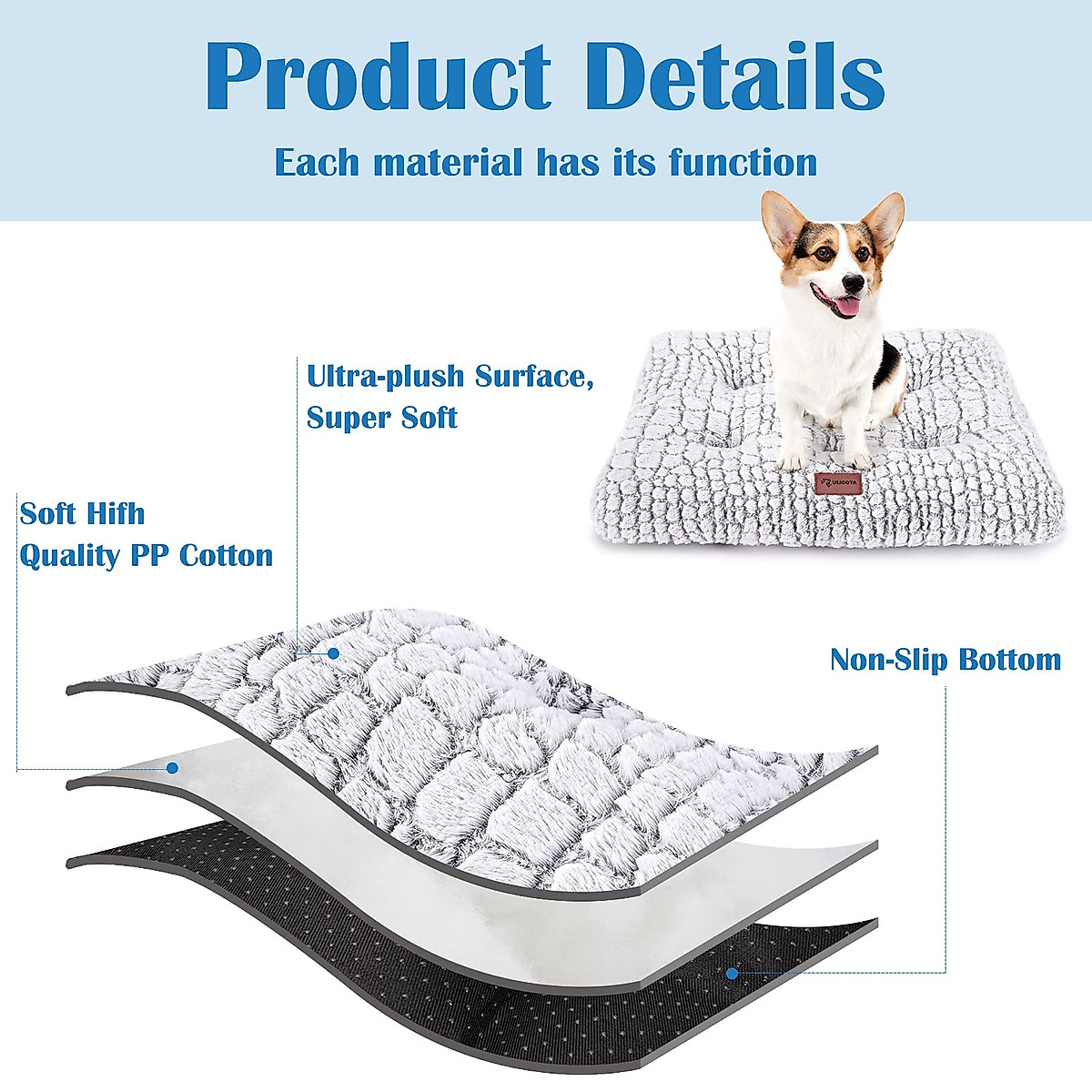 Dog Bed Crate Pad Pet Cushion Crate Mat Puppy Bed for Small Dogs Soft Fluffy Kennel Pad for Dog Crate, Anti-Slip Comfy Small Dog Bed