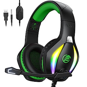 Fachixy FC100 Gaming Headset for PS4/PS5/PC/Xbox/Nintendo Switch, Xbox Headset with RGB Light, PS5 Headset with Mic (Green)