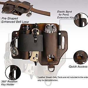 Men ED C Belt Organizer - Men Leather EDCs Organizer Sheath, EDCs Belt Sheath Pocket Organizer | multitooll Pouch Flashlight Sheath with Pen Holder, ED C Gear Holder Belt Attachment for Flashlight