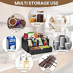 Coffee Bar Organizer for Countertop, Wood Coffee Station Organizer with Drawer, K Cup Organizer Coffee Pods Holder with Handle, Rustic Coffee Bar Accessories Condiment Organizer for Coffee Bar Decor