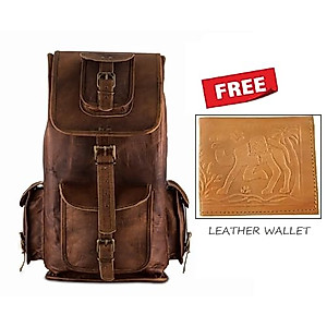 PARRYS LEATHER WORLD Handmade Western 100% Genuine Leather Backpack | Laptop Bag, Vintage Full Grain Casual Hiking Campaign Daypack For Men & Women Travel Bag (17")